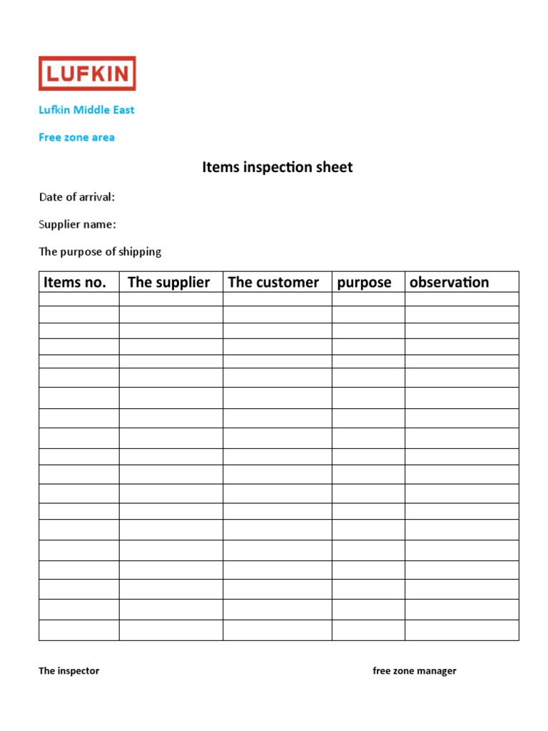 Items Inspection Sheet Template | PDF