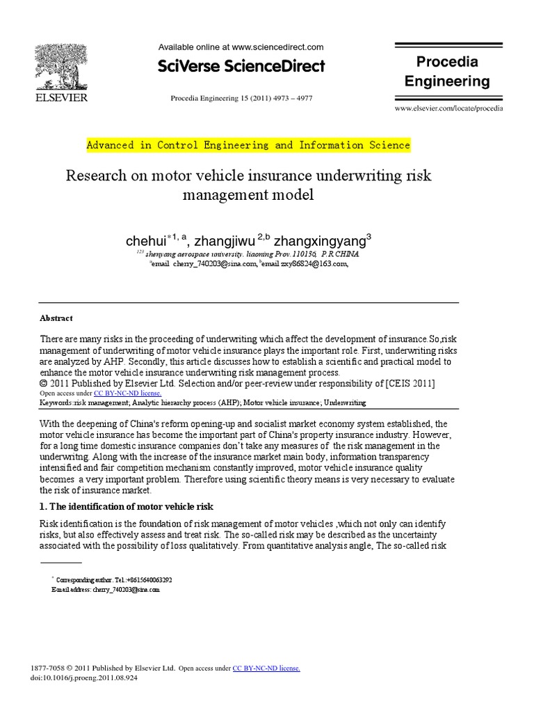 Research On Motor Vehicle Insurance Underwriting R | PDF | Insurance ...