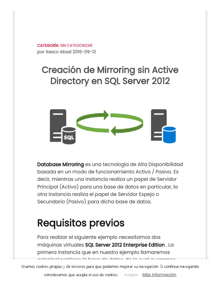 Configuración de Mirroring de Base de Datos sin Active Directory entre dos Instancias de SQL ...