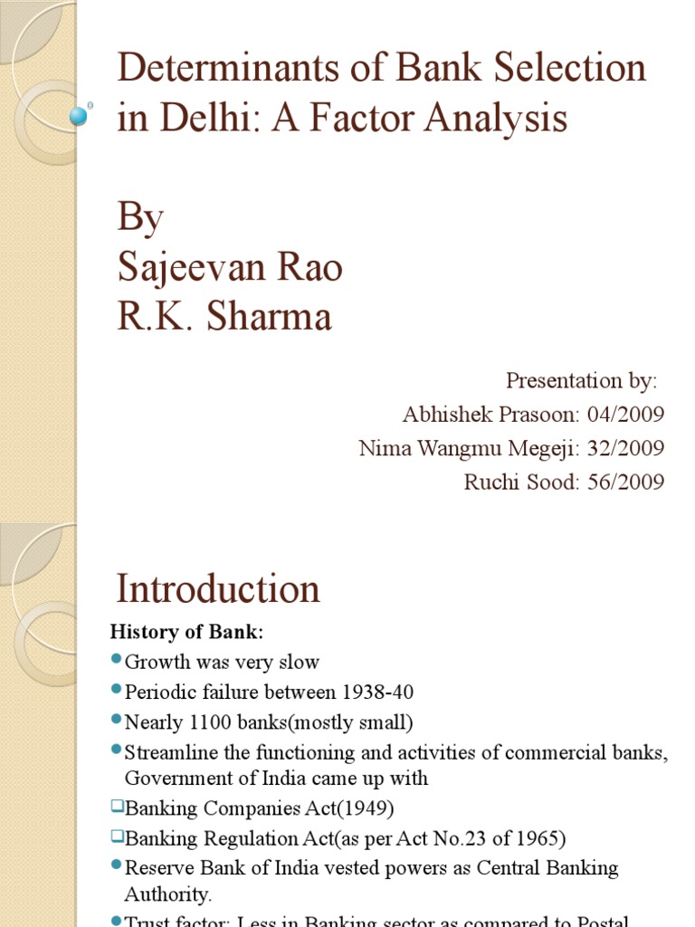 Determinants of Bank Selection in Delhi: A Factor Analysis by Sajeevan ...