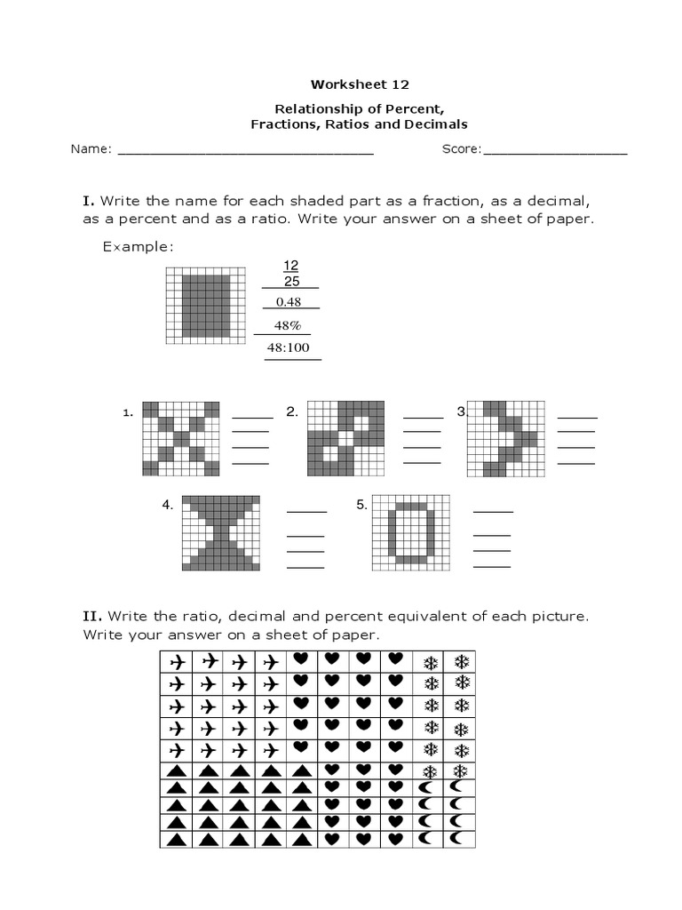 Percent, Ratio, Fraction, Decimal Worksheet | PDF