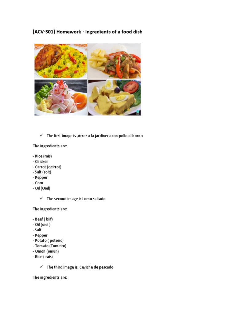Key Ingredients for Popular Dishes | PDF