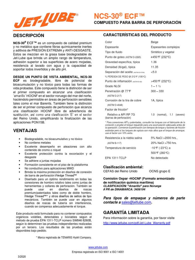 NCS+30+ECF TDS Spanish | PDF | Ciencias fisicas | Sustancias químicas