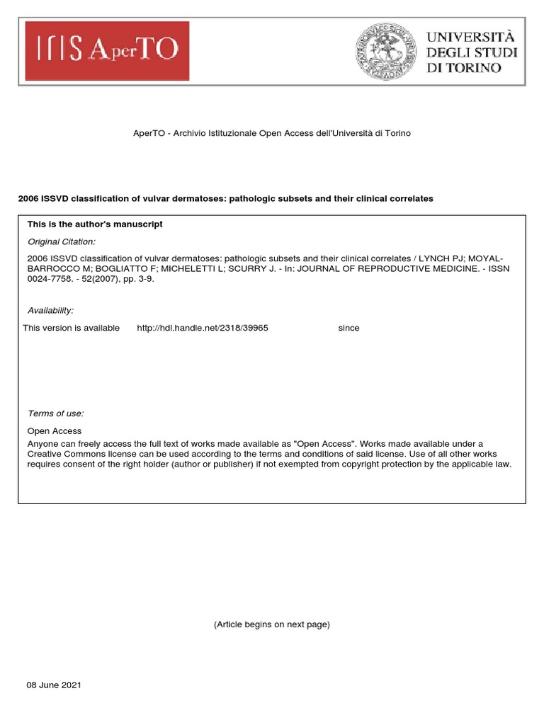 2006 ISSVD Classification of Vulvar Dermatoses. Pathologic Subsets and ...