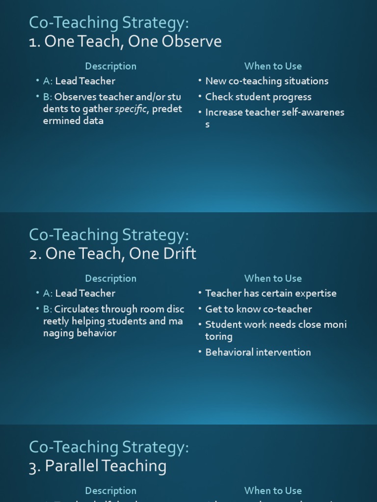 One Teach, One Observe: Co-Teaching Strategy | PDF | Human Nature ...