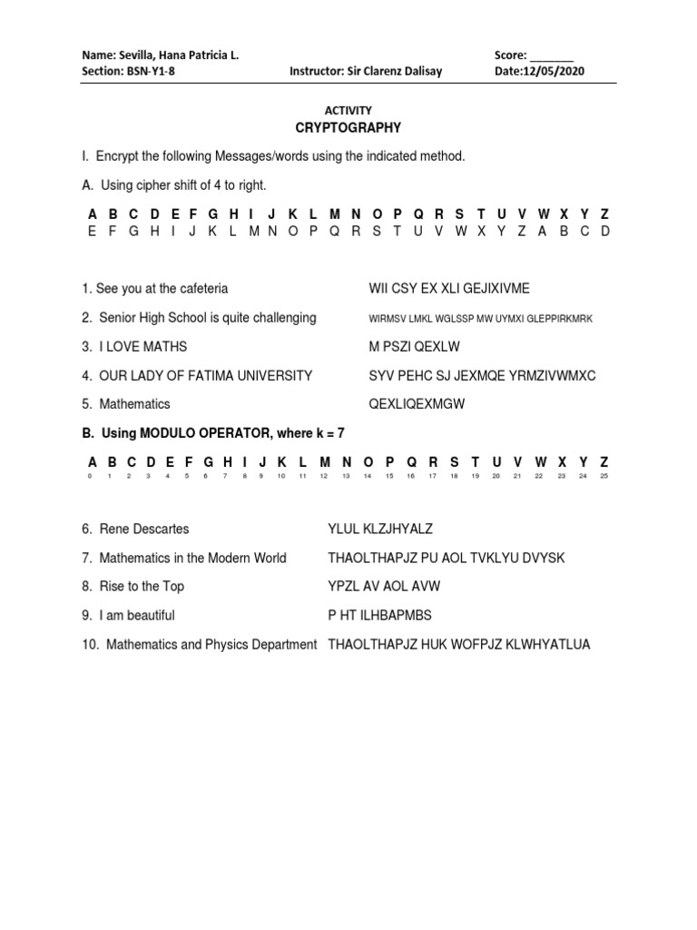 Activity - CRYPTOGRAPHY (2) - 4-1 | PDF | Cipher | Cryptography