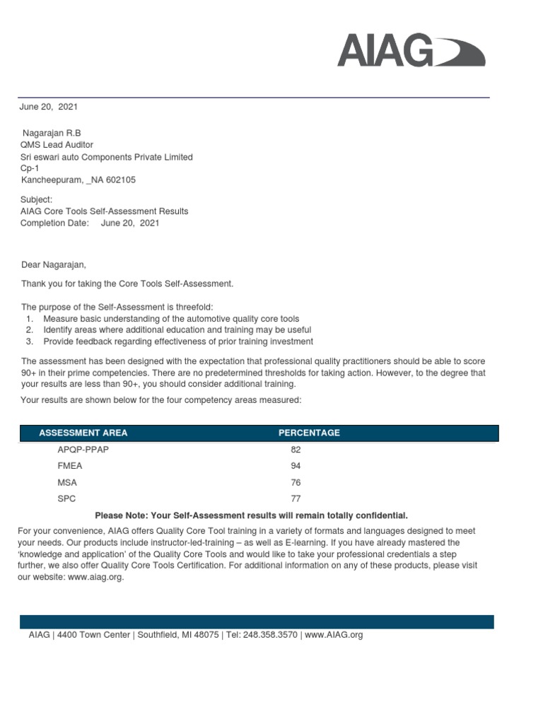 Core Tool Self Assessment | PDF