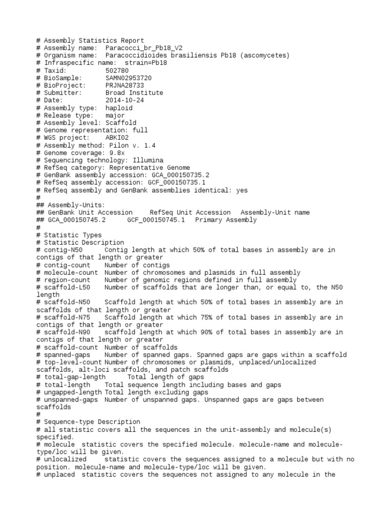 Paracoccidioides brasiliensis Assembly Stats | PDF | Computational ...