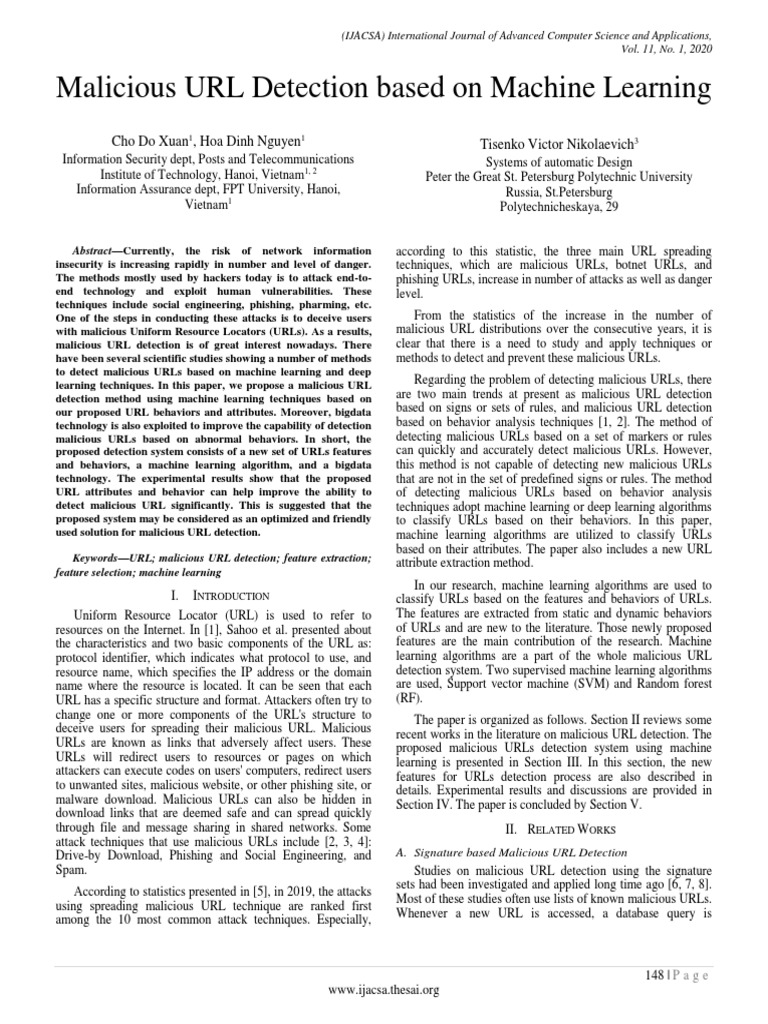 Paper 19-Malicious URL Detection Based On Machine Learning | PDF | Malware | Machine Learning