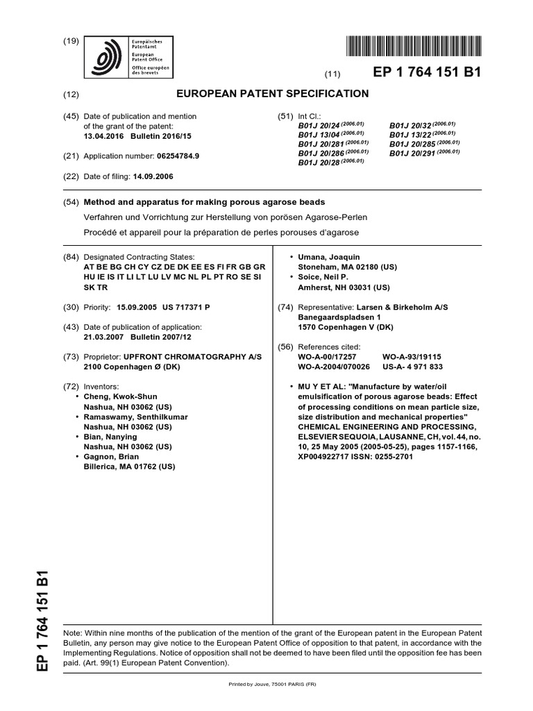 TEPZZ - 764 - 5 - B - T: European Patent Specification | PDF | Emulsion ...