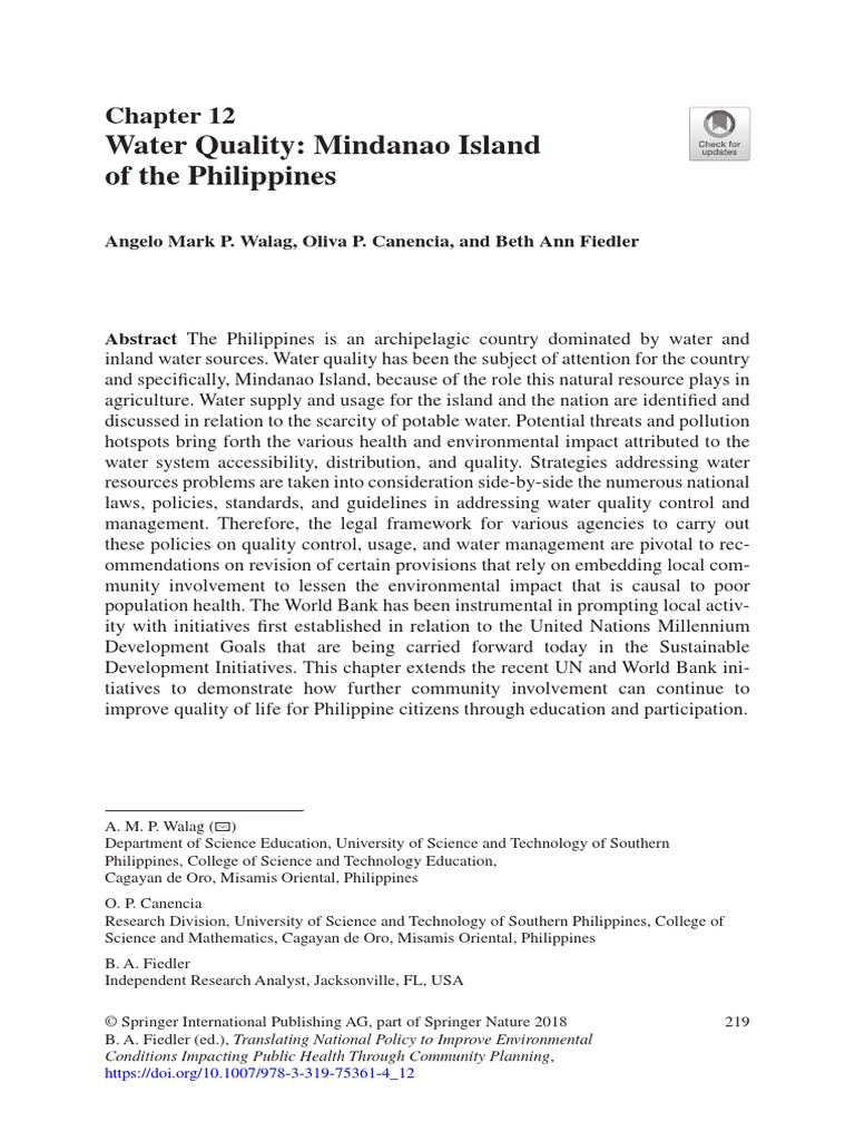 F - MT - 2018 - Water Quality Mindanao Island of Philippines | PDF ...
