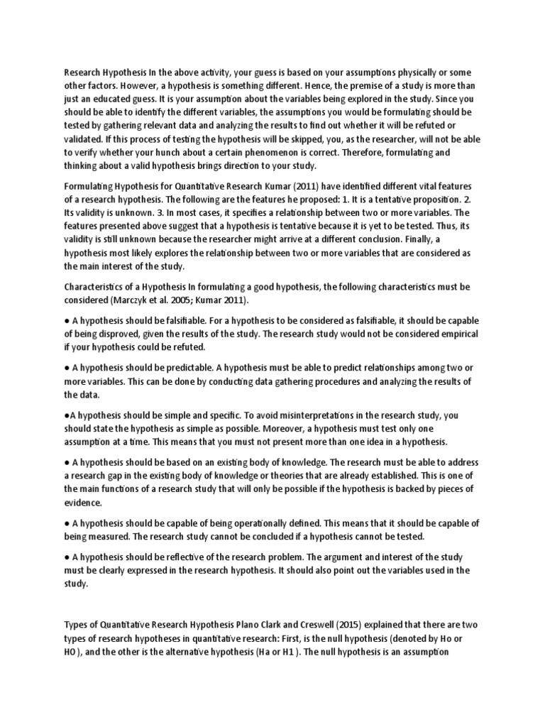Hypotheses and Assumptions | PDF | Hypothesis | Null Hypothesis