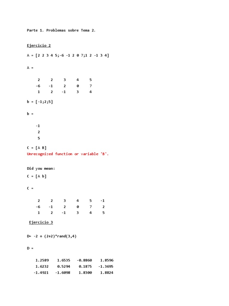 Parte 1. Problemas Sobre Tema 2.: Unrecognized Function or Variable 'B' | PDF