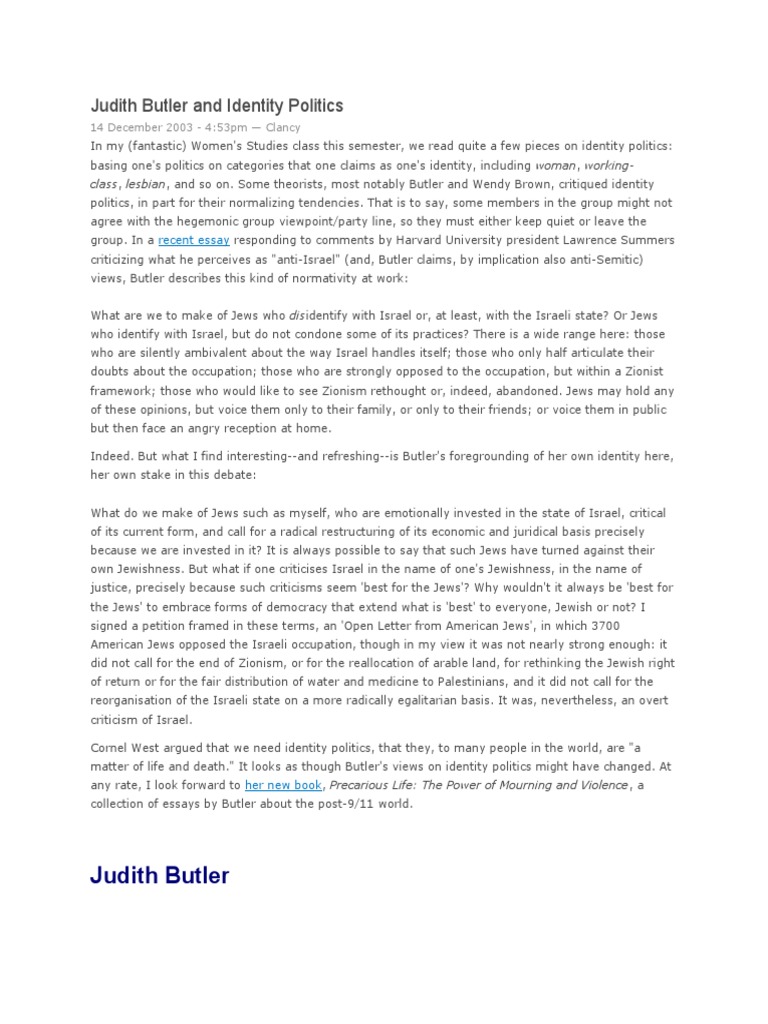 Judith Butler on Identity Politics | PDF | Gender | Gender Studies