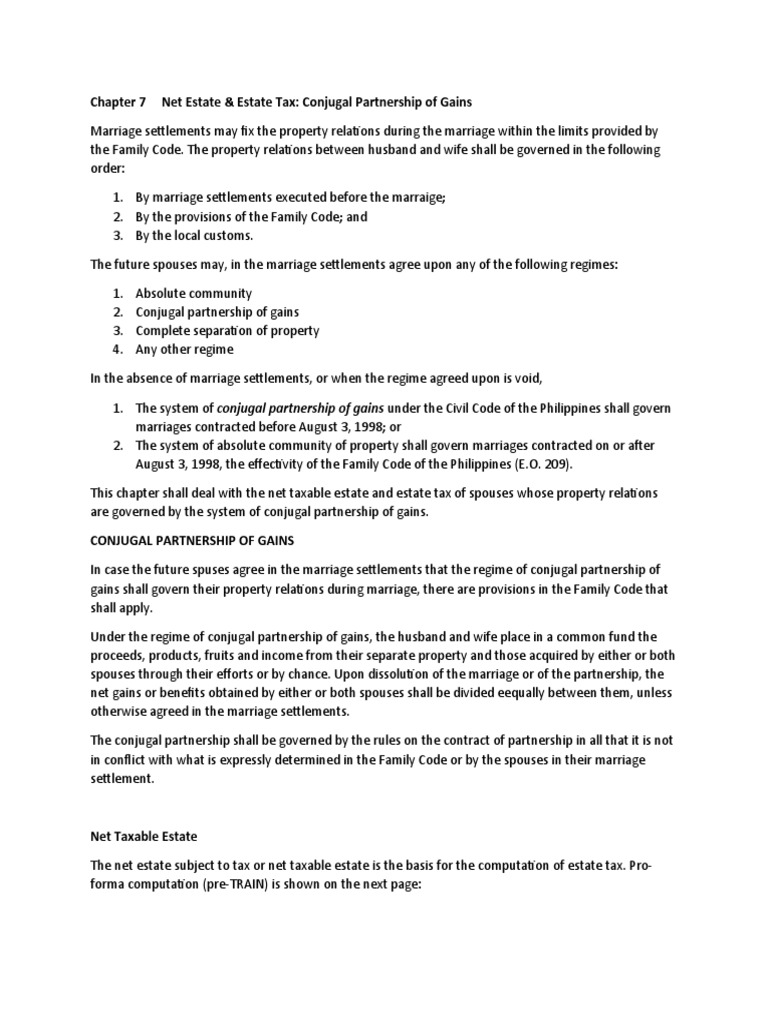 Conjugal Partnership of Gains Explained | PDF | Tax Deduction | Estate ...
