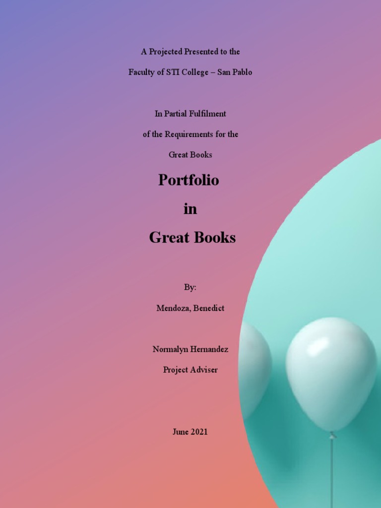 Portfolio in Great Books: A Projected Presented To The Faculty of STI ...