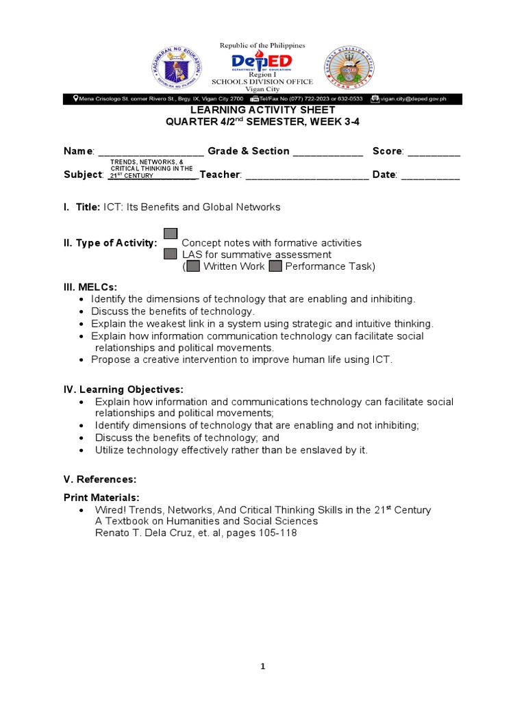 Las TNCT CN Sa Q4W3-4 | PDF | Educational Technology | Information And Communications Technology