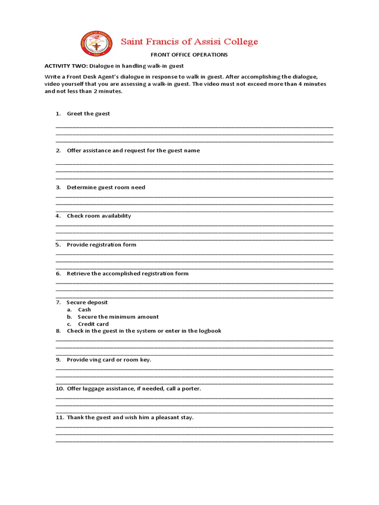 Front Desk Dialogue for Walk-In Guests | PDF | Banking | Financial Services