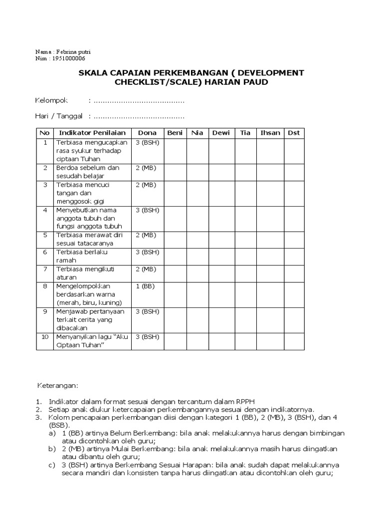 Penilaian Perkembangan Anak PAUD | PDF