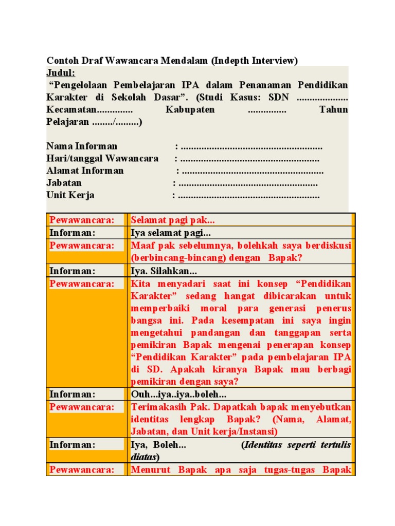 Contoh Wawancara Mendalam | PDF