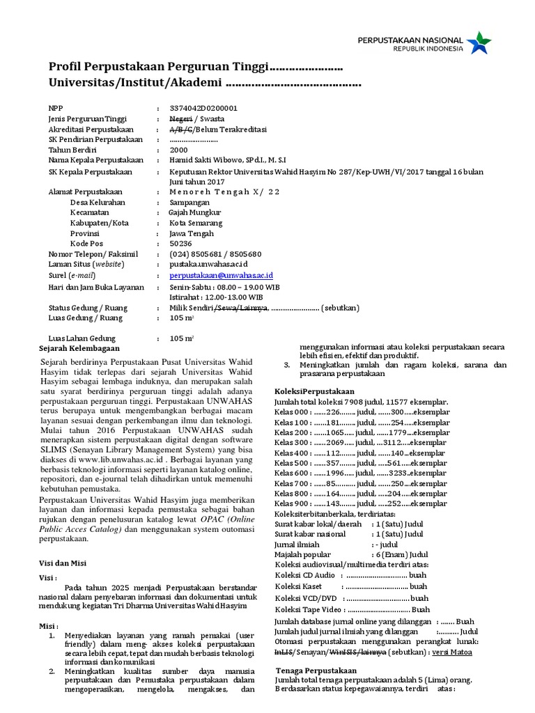 Form Profil Perpustakaan PNRI | PDF