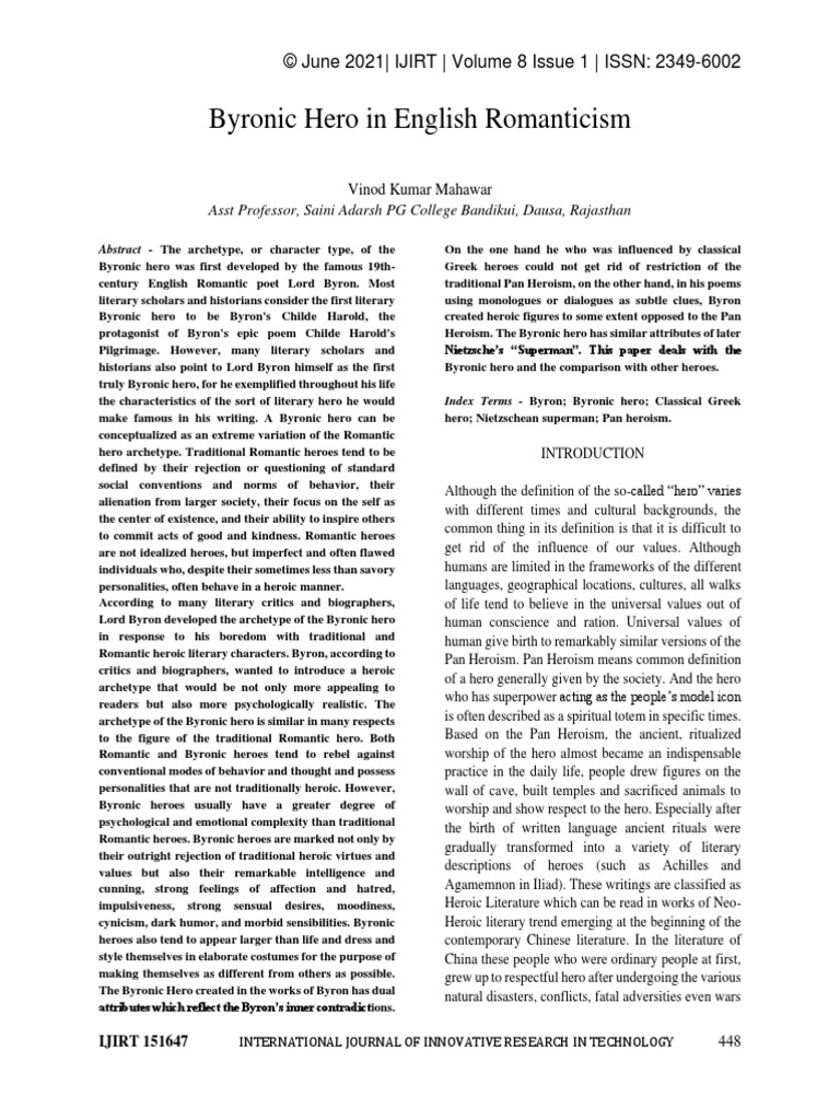 Byronic Hero in English Romanticism: © June 2021 - IJIRT - Volume 8 ...
