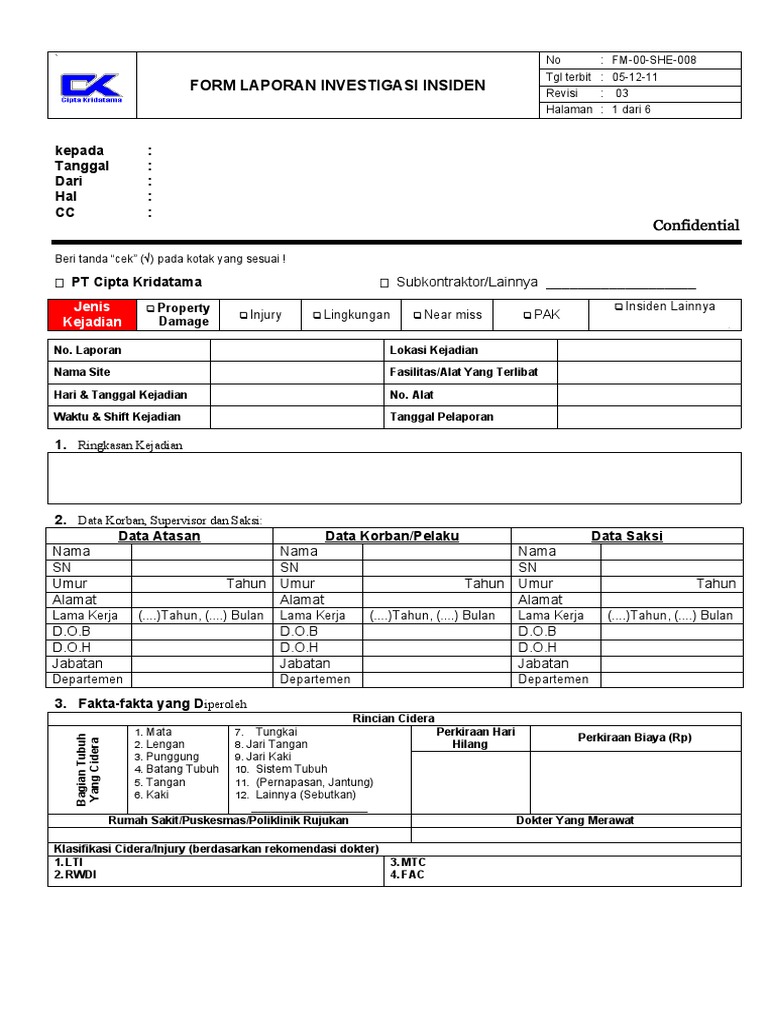 FM-00-SHE-008 Laporan Investigasi Insiden Rev 03 | PDF