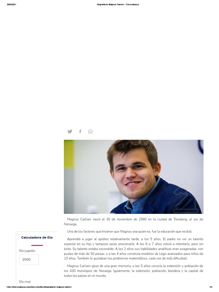 Biografía de Magnus Carlsen Chesscampus | PDF | Ajedrez | Deportes