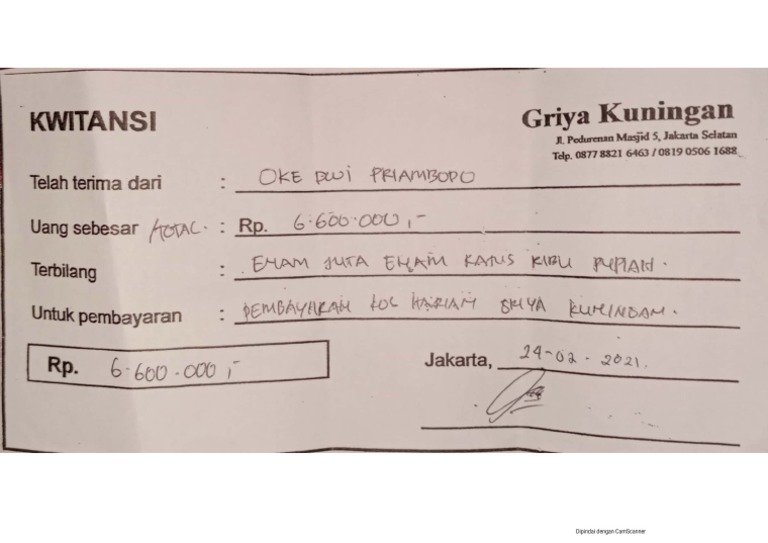 Kwitansi Pembayaran Kos Harian | PDF