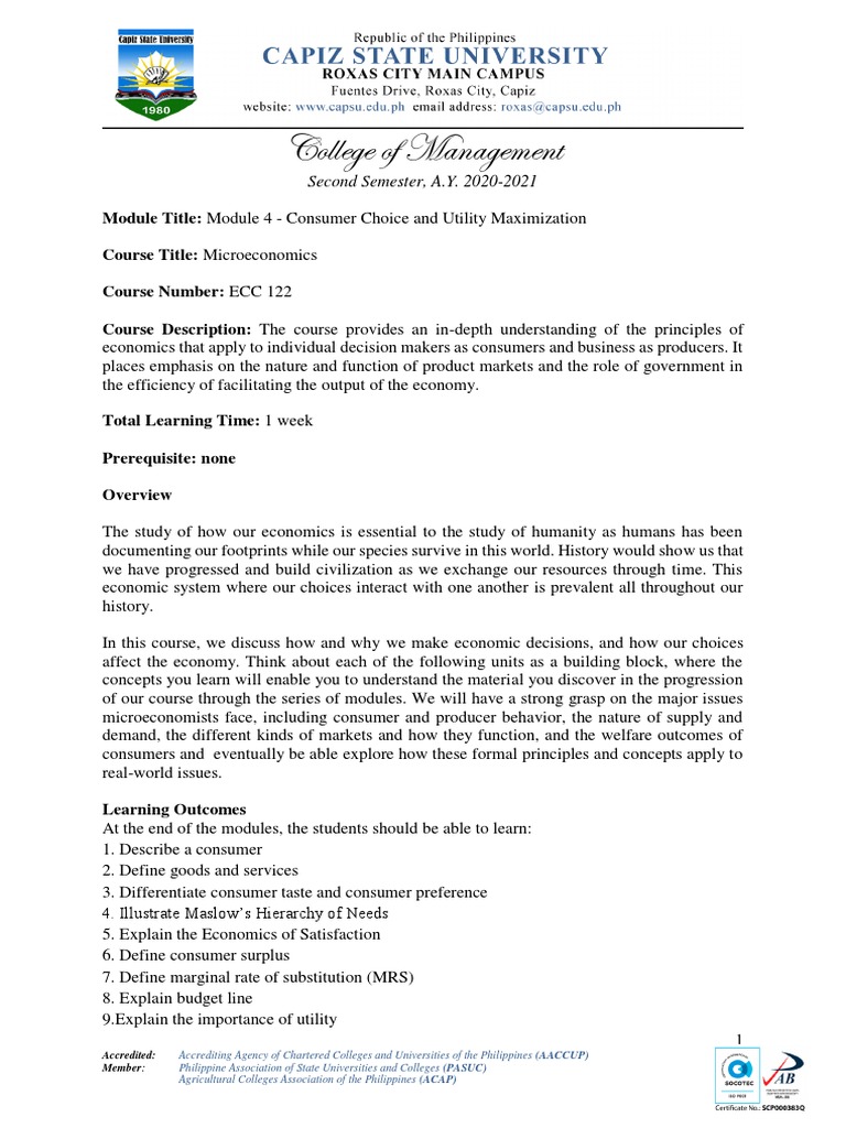 Module 4 Final in Economics | PDF | Utility | Microeconomics