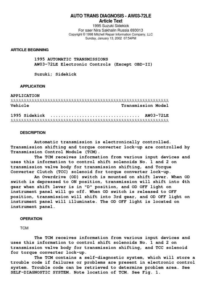 Auto Trans Diagnosis - Aw03-72Le Article Text | Download Free PDF ...