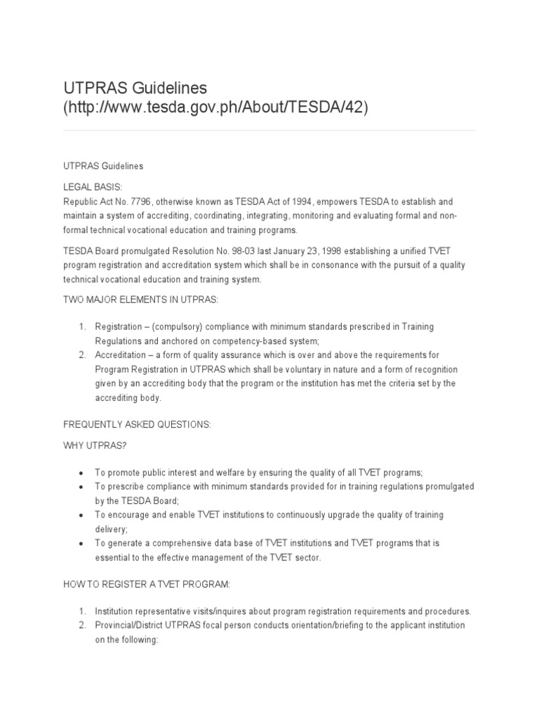 UTPRAS Guidelines (HTTP://WWW - Tesda.gov - ph/About/TESDA/42) | PDF ...