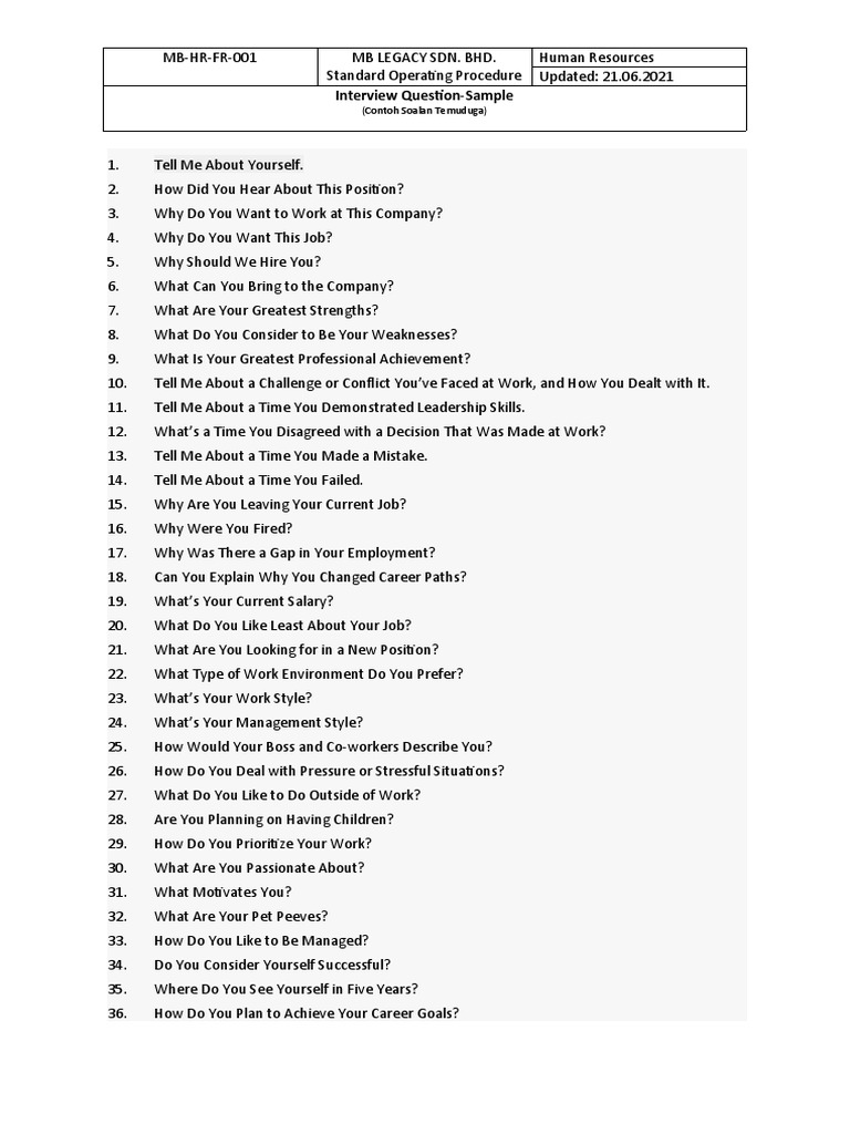 Interview Question-Sample: (Contoh Soalan Temuduga) | PDF ...