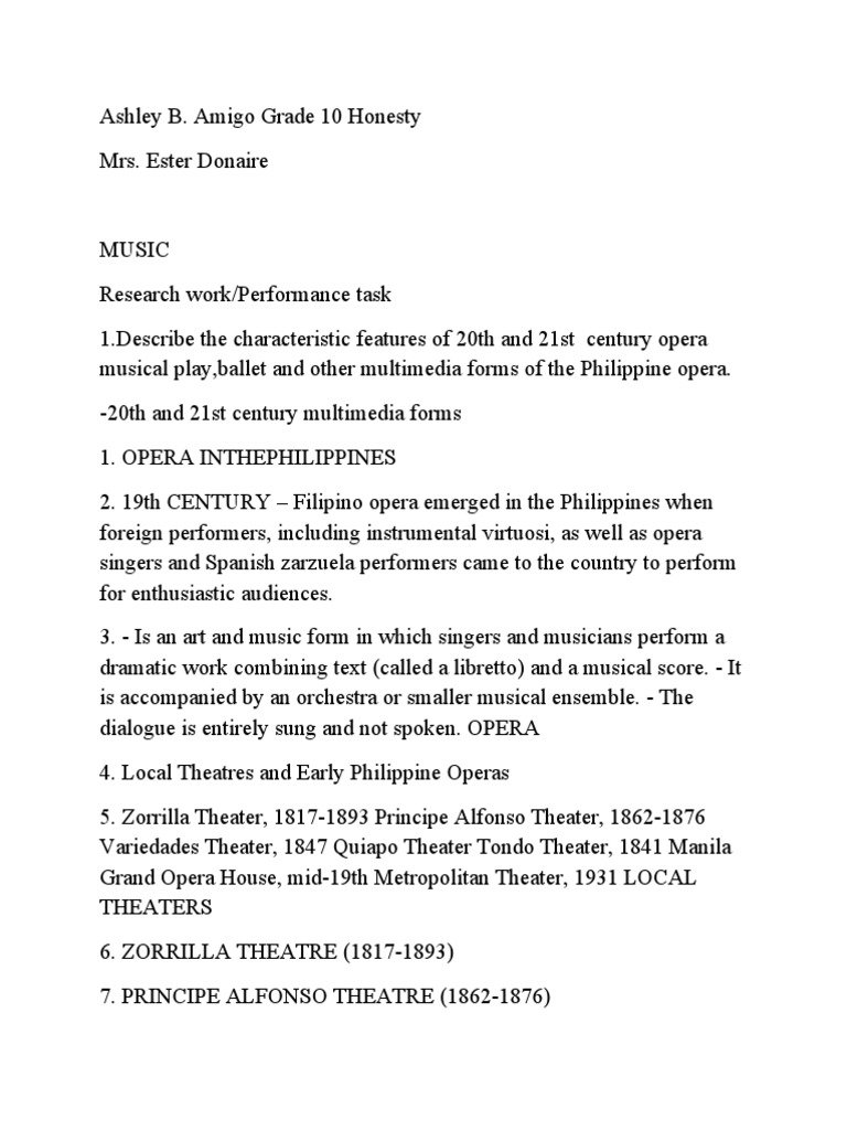 Philippine Opera: 20th & 21st Century Insights | PDF | Opera | Philippines