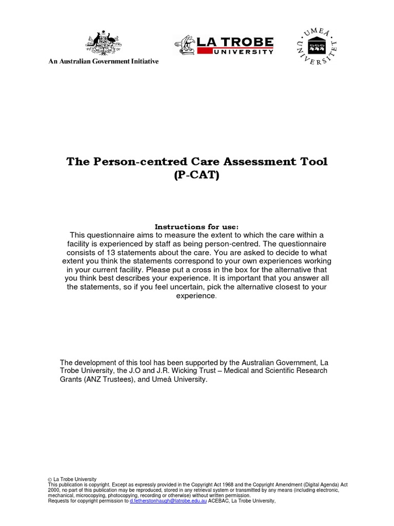The Person-Centred Care Assessment Tool (P-CAT) : Instructions For Use ...