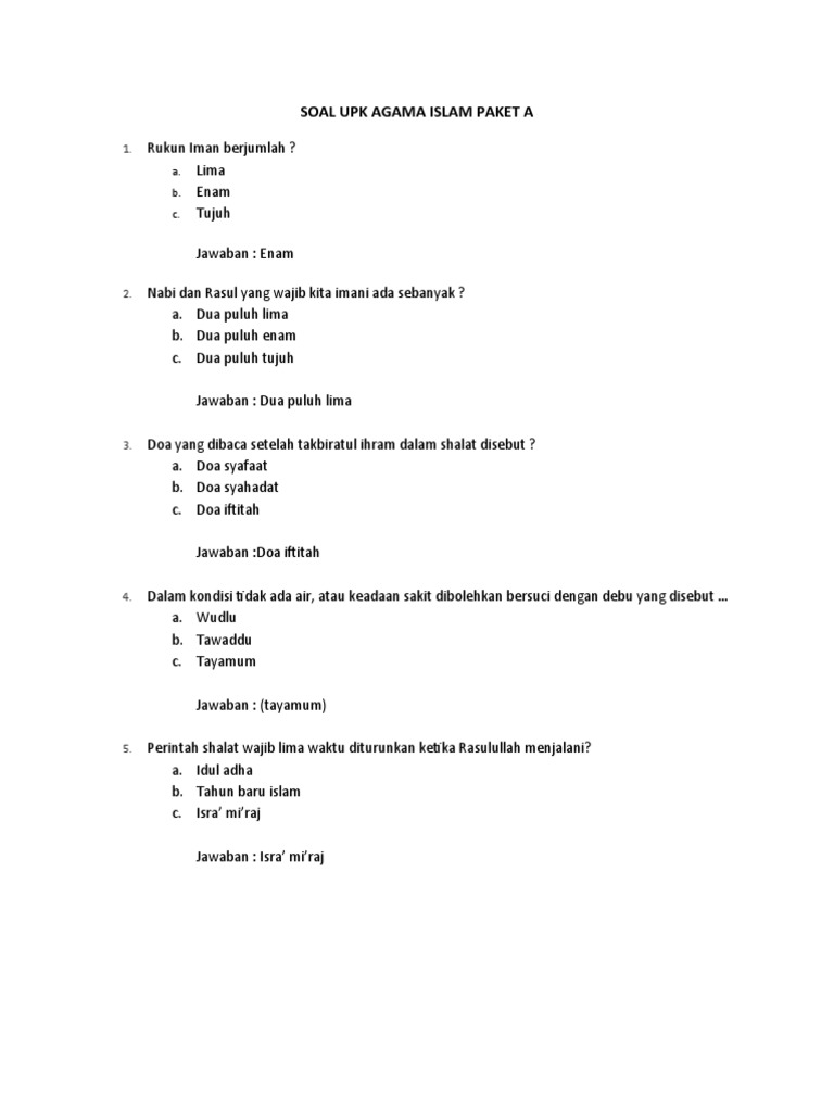 Soal Upk Agama Islam Paket A | PDF