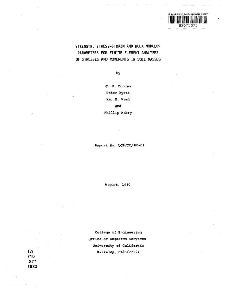 Pdf Strength Stress Strain And Bulk Modulus Parameters For Finite