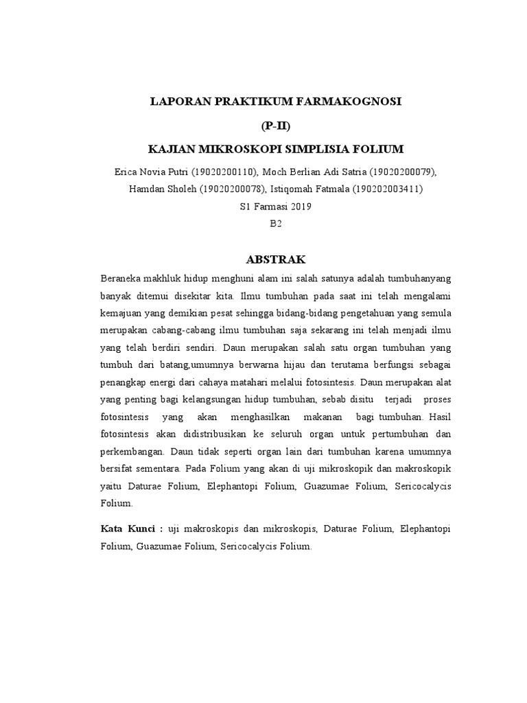 Kajian Mikroskopik Simplisia Folium | PDF