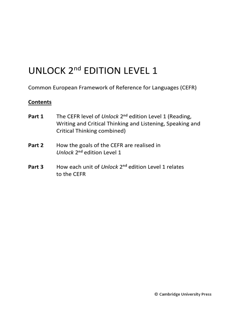 Unlock Unlock 2e L1 CEFR Correlation CEFR Correlation | PDF | Speech ...