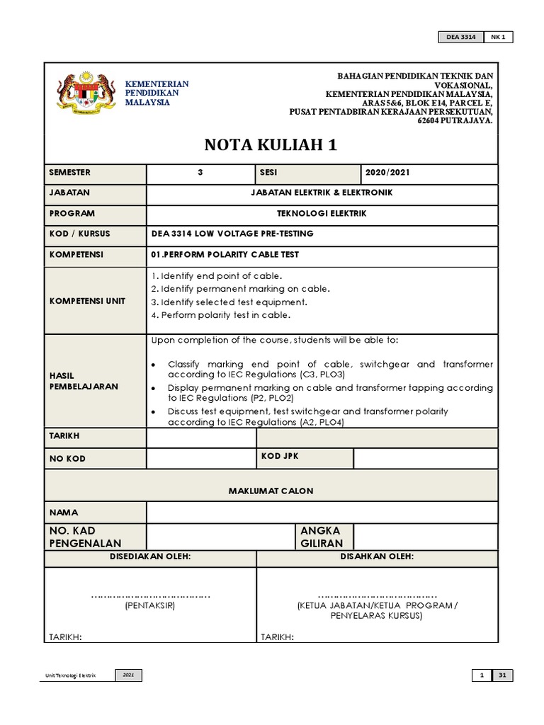 Nota Kuliah 1 | PDF