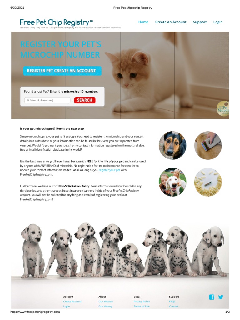Free Pet Microchip Registry Home Page | PDF