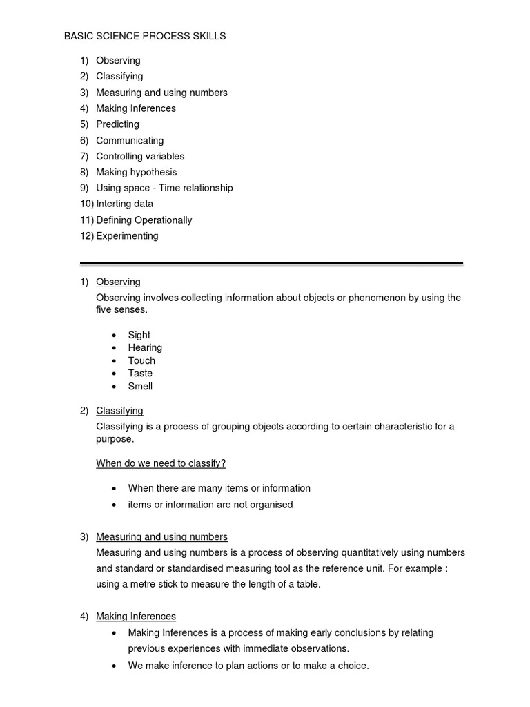 Basic Science Process Skills | PDF | Observation | Measurement