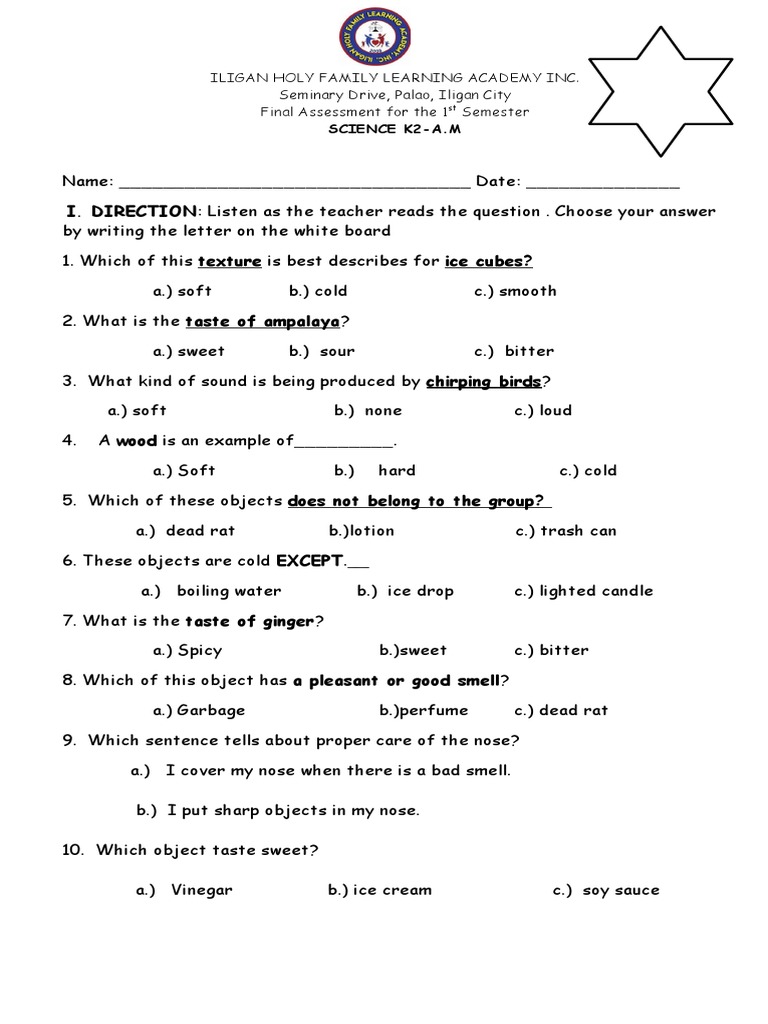 K2 Science Exam January | PDF | Taste | Ear