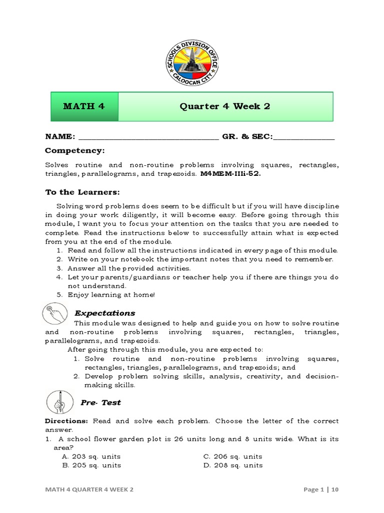 Math 4 Q4 Week 2 | PDF | Area | Rectangle