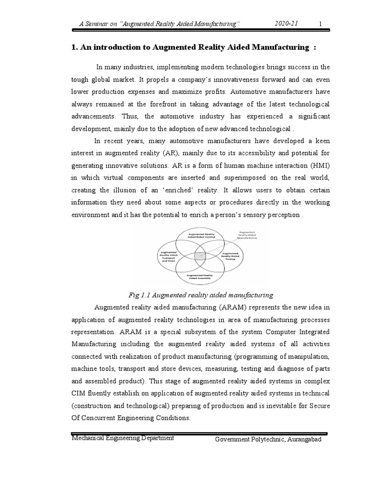 An Introduction To Augmented Reality Aided Manufacturing | PDF ...