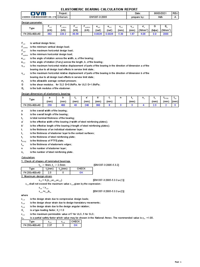 Appendix 02 Elastomeric Bearing Calculation Report | PDF | Bearing ...