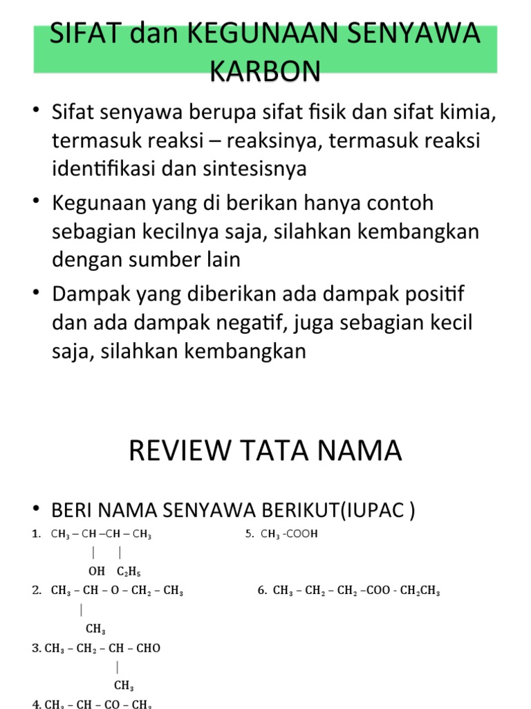 Sifat Dan Kegunaan Senyawa Karbon | PDF