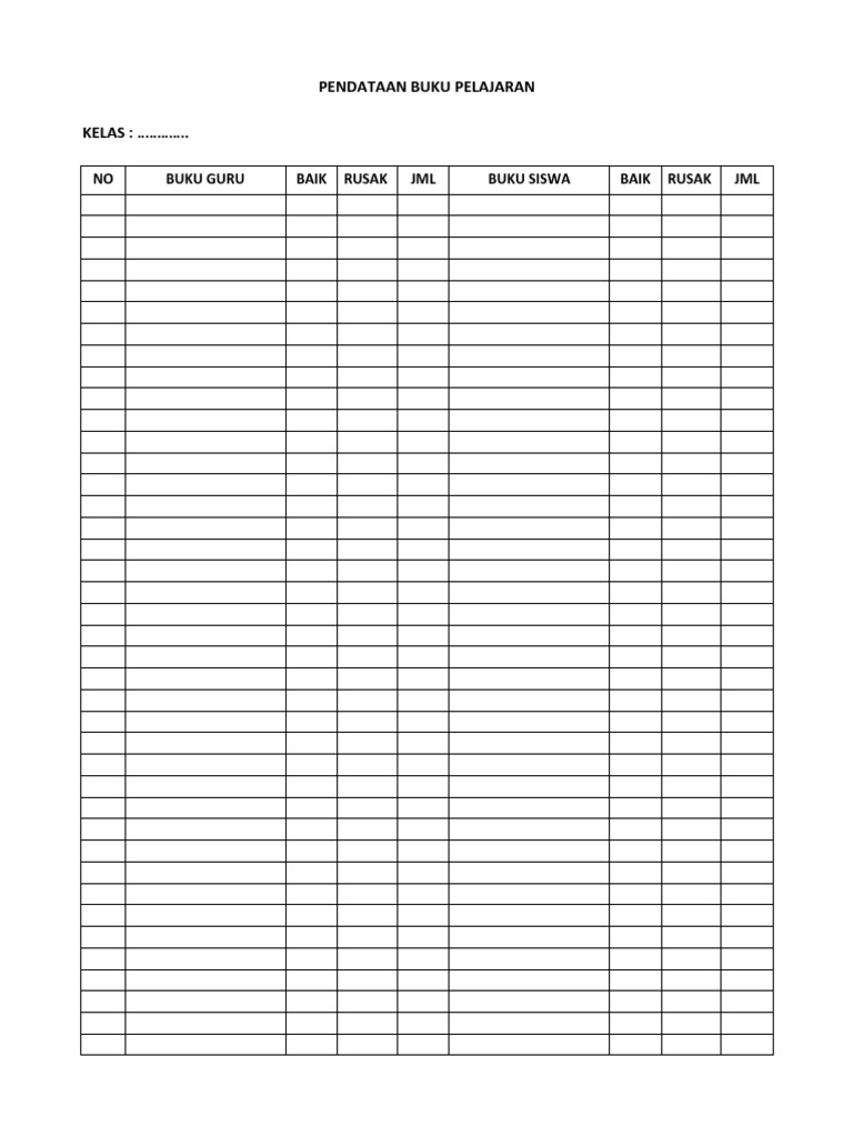 Format Pendataan Buku Di Kelas | PDF