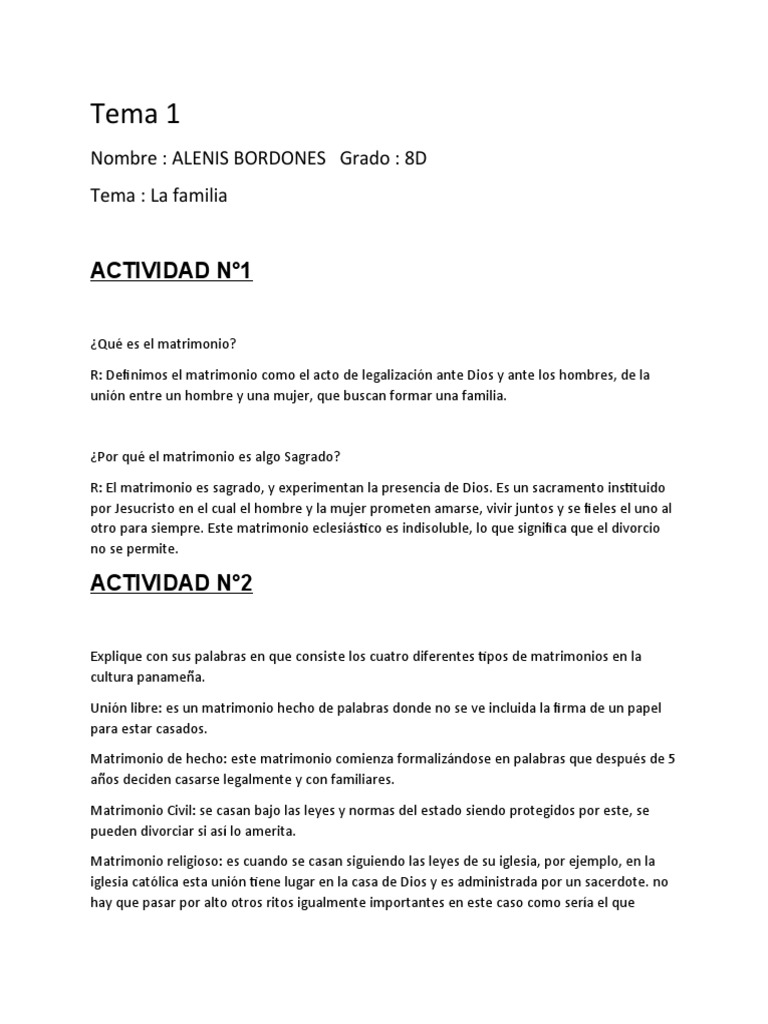 Tema 1 La Familia de Religuion 8D | PDF