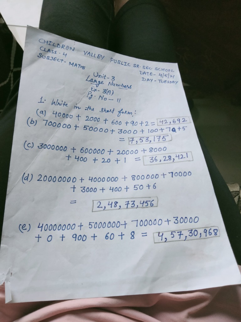 Class 4 Large Numbers Worksheet | PDF | Vocabulary | Infographics